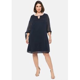 sheego Gro&szlig;e Gr&ouml;&szlig;en Chiffonkleid mit geschlitzten &Auml;rmeln, nachtblau, Gr&ouml;&szlig;e 48 - Damen