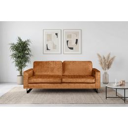 3-Sitzer Home Affaire, B:206cm H:85cm T:97cmbrick rot, 100% Polyester, Sofas, "Pinto, 206 cm, Cord, Chenille, Lederoptik", mit Keder, schwarze