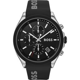 Chronograph BOSS "VELOCITY", schwarz, Armbanduhren, Damen, Chronograph, Quarzuhr, Herrenuhr, Armbanduhr, Stoppfunktion, Silikonarmband