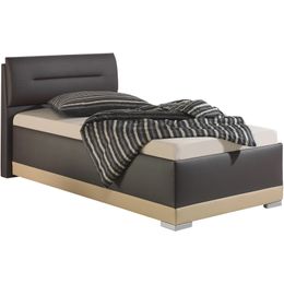 Polsterbett Maintal, braun (braun, cappuccino), B:112cm L:212cm, Ausf. 2-5 Matratzenbezug aus 100% Polyester, Betten, Polsterbett, mit verstellbaren Kopfteil-Elementen