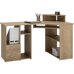 Schreibtisch VOGL M&Ouml;BELFABRIK "Sam", braun (wildeichefarben), B:137cm H:87cm T:73cm, Tische, Schreibtisch, Eckschreibtisch, Tastaturauszug, Monitoraufsatz & opt. Towerfach