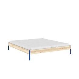 Bettgestell Karup Design, B:146cmraw, vivid blau, Betten, "CORE BED Bodenbett, Holzrahmen, Futonbett, Jugendbett, Holzbett", Massivholzbett mit
