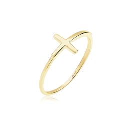Fingerring Elli Premium "Ring Kreuz 375 Gelbgold" Gr. 54, gold, Fingerringe, Damen, 54mm, ohne Stein, Gelbgold 375, 1mm, Fingerring