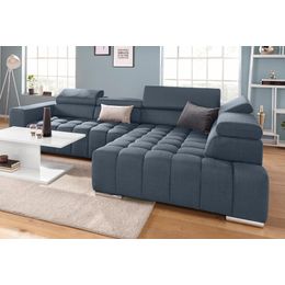 Ecksofa exxpo - SOFA FASHION "Elias, aktuelle Kreuzsteppung im Sitz, bequem, Breite 307cm, L-Form", blau (night sky), B:307cm H:94cm T:201cm, Struktur ( 100% Polyester), Sofas, Ecksofa, mit Kopf- bzw. R&uuml;ckenverstellung, wahlweise mit Bettfunktion