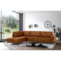 Ecksofa OTTO HOME "OLAND L-Form, B: 289 cm, Skandi-Design", braun (cognac), B:289cm H:85cm T:210cm, Struktur weich (100% Polyester);Luxus-Microfaser (100% Polyester);Webstoff (100% Polyester), Sofas, Ecksofa, Struktur, Flachgewebe, Luxus-Microfaser, Boucle