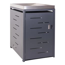 Mendler 1er-M&uuml;lltonnenverkleidung HWC-H40, M&uuml;lltonnenbox, Pflanzkasten Edelstahl-Metall-Kombi 35kg 125x69x84 73374+73375