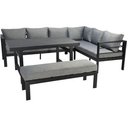 Gartenlounge-Set Konifera "New Jersey", grau,, Aluminium, Sitzm&ouml;bel-Sets, bestehend aus 2 Sofas, 1 Bank, 10 Sitz- und R&uuml;ckenkissen, 1 Tisch