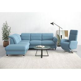 Sit & More Ecksofa SIT & MORE "Grenoble L-Form mit Federkern", blau (hellblau), B:247cm H:85cm T:222cm, Sofas, Ecksofa, wahlweise mit Bettfunktion, Bettkasten, Arm- und Kopfteilverstellung