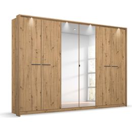 Dreht&uuml;renschrank Rauch "Kleiderschrank Schrank Garderobe W&auml;scheschrank Ankleide OTELI", braun (eiche artisan), B:275cm H:212cm T:58cm, Holzwerkstoff, Schr&auml;nke, Dreht&uuml;renschrank, mit Mittelspiegel und Passepartout optional mit Beleuchtung