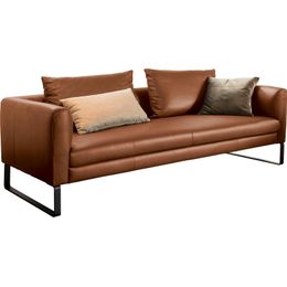 3-Sitzer 3C CANDY "Avola Designsofa mit Lederbezug, tolle Verarbeitungsdetails", braun (brandy), B:204cm H:85cm T:100cm, Sofas, bequem und komfortabel