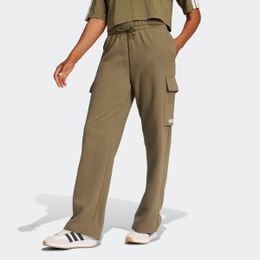 Sporthose adidas Sportswear "W LIN FL CARGO", Damen, Gr. XL, N-Gr, gr&uuml;n (olive strata, wei&szlig;), Obermaterial: 55% Baumwolle, 36% Polyester, 9% Viskose, Hosen Sporthose, Cargohose mit flauschiger Innenseite, regul&auml;r geschnitten, hoher Bund