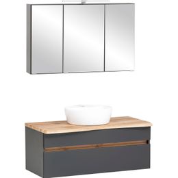 Badm&ouml;bel-Set Welltime "Lienz", grau (matt grau), B:100cm H:200cm T:47cm, MDF, Kastenm&ouml;bel-Sets, Badm&ouml;bel-Set