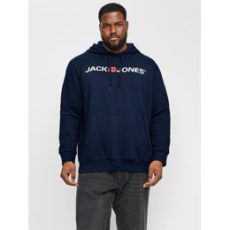 Jack & Jones PlusSize Kapuzensweatshirt "JJECORP OLD LOGO SWEAT HOOD NOOS PLS", Herren, Gr. 6XL, blau (navy blazer detail:reg fit), angeraute Sweatware, Obermaterial: 80% Baumwolle, 20% Polyester, JACK & JONES PLUSSIZE, bedruckt, regular fit taillenbedeckt, ohne Ausschnitt, Rippb&uuml;ndchen, Sweatshirts, mit Logo Print