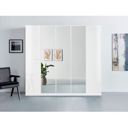 Dreht&uuml;renschrank Rauch "Kleiderschrank Schrank Garderobe TOPSELLER OTELI inkl. Inneneinteilung", wei&szlig; (alpinwei&szlig;, hochglanz wei&szlig;), B:226cm H:210cm T:54cm, Holzwerkstoff, Schr&auml;nke, Dreht&uuml;renschrank, mit zus&auml;tzlichen Einlegeb&ouml;den, optional mit Spiegel MADE IN GERMANY