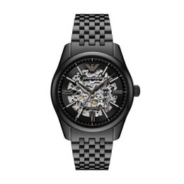 Automatikuhr Emporio Armani, schwarz (schwarz, schwarz), Armbanduhren, Herren, Automatikuhr, Armbanduhr, Herrenuhr, Mechanische Uhr, Edelstahlarmband, analog
