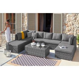 Gartenlounge-Set Konifera "New York", grau (grau,), Polyrattan, Sitzm&ouml;bel-Sets, Gartenm&ouml;bel-Set, Tisch 110x65 cm, Aluminium,Polyrattan,individuell stellbar,10 Personen