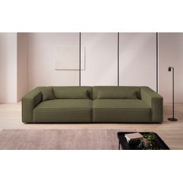 3-Sitzer "PIARA XXL, Sofa mit Kedernaht in Cord, Leinenoptik o. Strukturstoff", gr&uuml;n (khaki), B:316cm H:66cm T:136cm, 100% Polyester, LeGer Home by Lena Gercke, Sofas, schwarze F&uuml;&szlig;e, bequemer Sitzkomfort, extra tiefe Sitzfl&auml;che