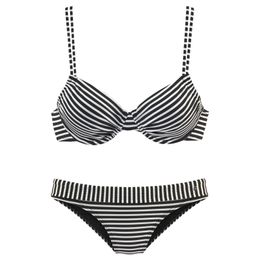 B&uuml;gel-Bikini s.Oliver, Damen, Gr. 38, Cup E, schwarz-wei&szlig; (schwarz, wei&szlig;), Polyamid, gestreift, Bikini-Sets B&uuml;gel-Bikini, aus Seersucker-Qualit&auml;t