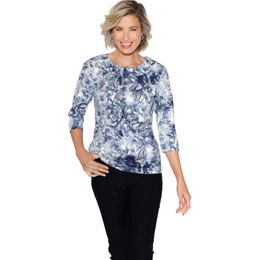 Damen Rundhalsshirt eisblau-marine-bedruckt, Gr&ouml;&szlig;e 56