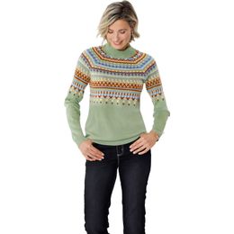 Damen Norwegerpullover mit Raglan-&Auml;rmeln eucalyptus-ocker-gemustert, Gr&ouml;&szlig;e 56