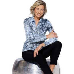 Damen Poloshirt mit kurzem Rei&szlig;verschluss eisblau-marine-bedruckt, Gr&ouml;&szlig;e 38