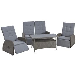 Gartenlounge-Set Konifera "Vigo", grau (graubraun, graubraun,), Loungeset Vigo, Polyrattan, Sitzm&ouml;bel-Sets, Polyrattan, Aluminium, verstellbare R&uuml;ckenlehne und Fu&szlig;ablage
