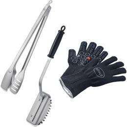 R&ouml;sle Grillbesteck-Set R&Ouml;SLE "BBQ Premium", silber (schwarz, silberfarben), Edelstahl, Kunststoff, Grillbesteck-Sets, Grillhandschuhe, BBQ-Grillzange und Reinigungsb&uuml;rste SlideX