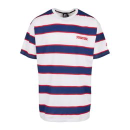 T-Shirt STARTER Black Label "Starter Black Label Herren Starter Logo Striped Tee", Damen, Gr. XS, wei&szlig;, blau, 100% Baumwolle, gestreift, normal, ohne Ausschnitt, Shirts T-Shirt