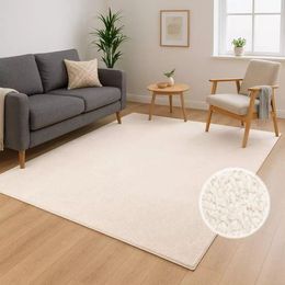 Teppich Carpet City "CALMA 200", creme, B:160cm H:14mm L:220cm, Obermaterial: 100% Polyester, Teppiche, Teppich, Kurzflor, Waschbar, Anti-Rutsch, ideal f&uuml;r Wohnzimmer, Schlafzimmer