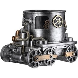 &Uuml;bertopf Gilde "&Uuml;bertopf Lokomotive Steampunk Engine planter", silberfarben, B:25,5cm H:19,5cm T:17,5cm, Pflanzgef&auml;&szlig;e