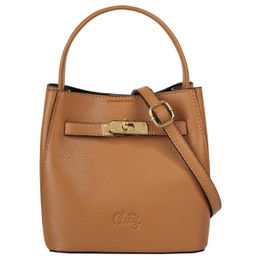 CLUTY Damen Umh&auml;ngetaschecognac, Leder, leicht gl&auml;nzend, unifarben, Taschen, echt Leder, Made in Italy