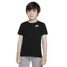 T-Shirt Nike Sportswear "NKN NSW EMBROID FUTURA TEE", M&auml;dchen, Gr. 116 (6), schwarz, Jersey, Obermaterial: 60% Baumwolle, 40% Polyester, unifarben, normal, Rundhals, Shirts T-Shirt, f&uuml;r Kinder, sportlicher Stil, Rundhalsausschnitt