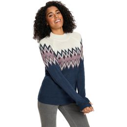 Damen Langarm-Pullover mit Norweger-Muster dunkelblau-mauve-gemustert, Gr&ouml;&szlig;e 54