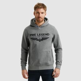 PME-Legend Kapuzensweatshirt PME LEGEND "Hooded soft terry with logo", Herren, Gr. L, grau (grau melee), Sweatware, Obermaterial: 80% Baumwolle, 20% Polyester, bestickt, regular fit taillenbedeckt, Rippb&uuml;ndchen, Sweatshirts, mit Logostickerei