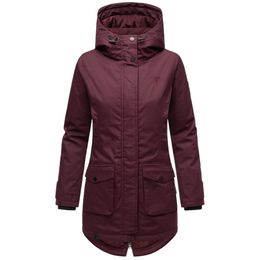Parka Navahoo "Brinjaa", Damen, Gr. S (36), rot (bordeaux), Obermaterial: 65% Polyester, 35% Baumwolle; Futter: 100% Polyester; Wattierung: 100% Polyester; &Auml;rmelfutter: 100% Polyester, Basic, tailliert Po-bedeckend, hoch geschlossener Ausschnitt, &Auml;rmel ohne &Auml;rmelschlitz Rippstrickb&uuml;ndchen kontrastfarben, Jacken Parka, Modischer Winter Kurzmantel mit zahlreichen Taschen