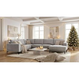 Wohnlandschaft OTTO HOME "OLAND U-Form, XXL, B: 342 cm, Skandi-Design", grau (light grau), B:342cm H:85cm T:260cm, 100% Polyester, Sofas, Wohnlandschaft, Skandi-Design in Struktur, Flachgewebe, Luxus-Microfaser, Boucle