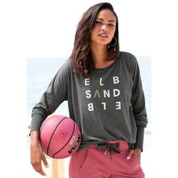 ELBSAND Longsleeve 'Ingrun' grau Gr. M (38) f&uuml;r Damen. Rundhals und Logodruck. Figurumspielend. Nachhaltig.