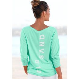 ELBSAND Langarmshirt 'Raina' gr&uuml;n Gr. L (40) f&uuml;r Damen. Rundhals und Logodruck. Figurumspielend. Nachhaltig.