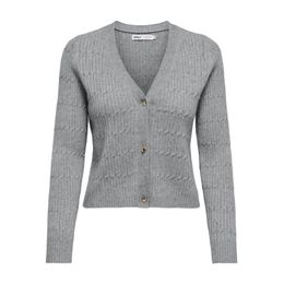 Strickjacke Only "ONLKATIA LS CABLE V-NECK CARDIGAN CC KNT", Damen, Gr. M, ultimate grau detail:with melange, Strick, Obermaterial: 50% Viskose, 27% Nylon, 23% Polyester, meliert, figurbetont normal, V-Ausschnitt, Rippb&uuml;ndchen, Strickjacken Strickjacke