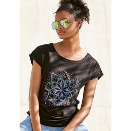 Buffalo T-Shirt 'mit modischem Frontdruck' schwarz Gr. 36/38 f&uuml;r Damen. Rundhals und Print. Bequem. Nachhaltig.