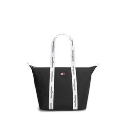 Tragetasche Tommy Jeans "TJW ESS DAILY TOTE", Damen, Gr. B/H/T: 52cm x 34cm x 22cm, schwarz, Textil, Taschen, Schultertasche, Shopper mit kontrastiven Henkeln