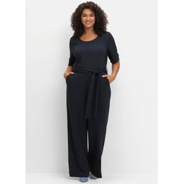 sheego by Joe Browns sheego Gro&szlig;e Gr&ouml;&szlig;en Jumpsuit mit weitem Bein und Bindeg&uuml;rtel, tiefblau, Gr&ouml;&szlig;e 48 - Damen