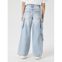Weite Jeans name it "NKFBELLA WIDE CARGO JEANS 8772-BE NOOS", M&auml;dchen, Gr. 122, N-Gr, blau (light blau bleached denim), Denim/Jeans, Obermaterial: 100% Baumwolle, Abriebeffekte, relaxed fit, Jeans