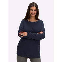 sheego Gro&szlig;e Gr&ouml;&szlig;en Longpullover mit Leinenanteil, tiefblau, Gr&ouml;&szlig;e 56/58 - Damen