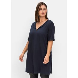 sheego Damen Longshirt, Blau, Gr. 52/54, T-Shirts, 100% Baumwolle
