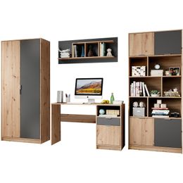 Jugendzimmer-Set Begabino "Karla Kleiderschrank, Schreibtisch, H&auml;ngeregal, Standregal", grau (artisan eiche, graphit), Schlafzimmerm&ouml;bel-Sets, wahlw. mit Bett, anstelle des Tisches bestellbar, Artikelnr. 20676915