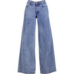 Urban Classics Damen Bequeme Jeans "Urban Classics Damen Ladies Mid Waist Wide Denim"tinted lightblau washed, Gr. 28, unifarben, 100% Baumwolle, Jeans