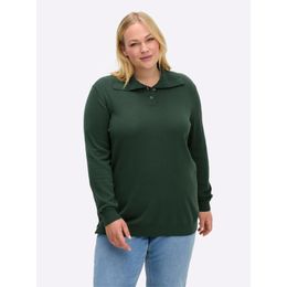 sheego Gro&szlig;e Gr&ouml;&szlig;en Pullover mit Knopfleiste am Kragen, moos, Gr&ouml;&szlig;e 56/58 - Damen
