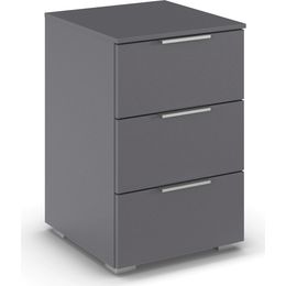 Nachtkommode Rauch "Nachttisch Nachtkonsole CORTONA mit Dekor-Front", graumetallic, B:40cm H:61cm T:42cm, Holzwerkstoff, Sideboards, mit 3 ger&auml;umigen Schubladen, Kantengriff aus Metall MADE IN GERMANY