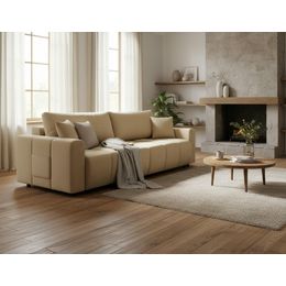 Sofa OTTO HOME "YLVAA 3-Sitzer, 239 cm - Schlafsofa", beige, B:239cm H:80cm T:52cm, Sofas, Schlaffunktion(132/198), Boxspring, Bettkasten, Feinstruktur-Bezug
